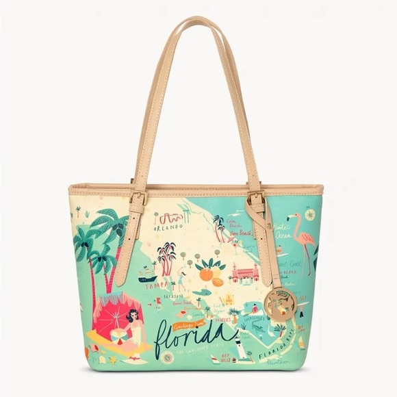 Spartina 449 | Bags | Spartina 449 Florida Small Map Tote Teal Print ...